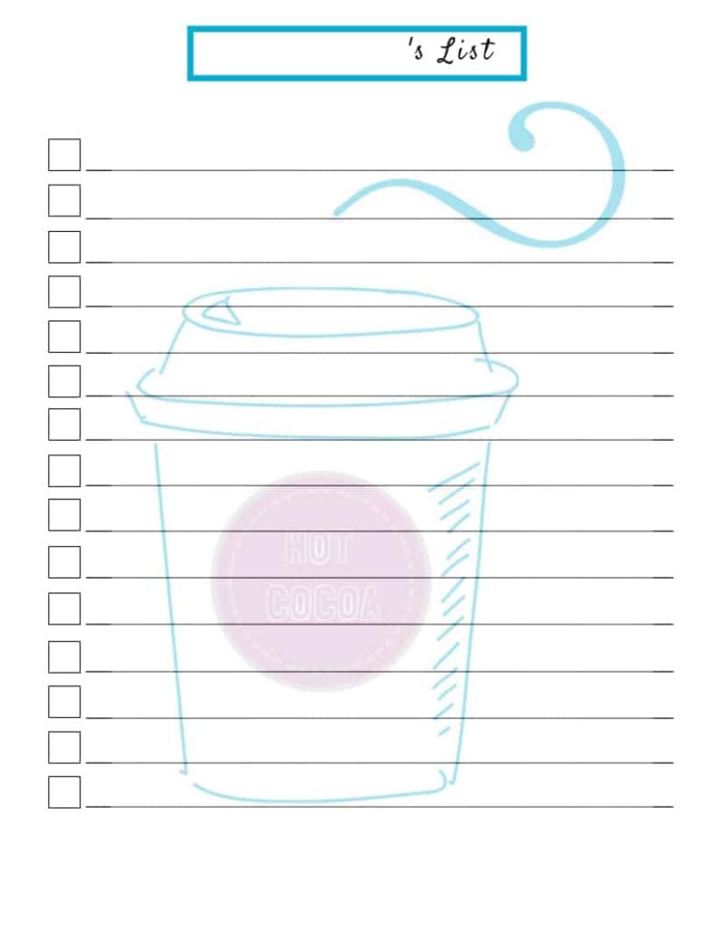 Seasonal Drink Printable Checklists – B4 and Afters