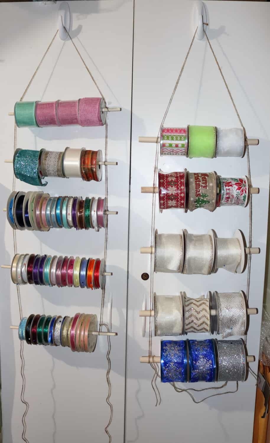 Dowel Rod Ladder Ribbon Organization - B4 and Afters - Easy
