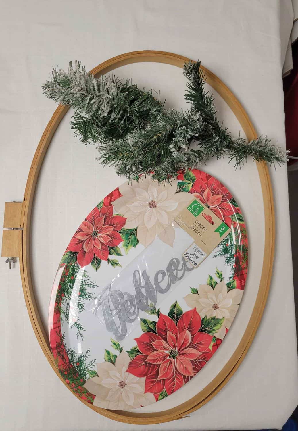 Dollar Tree Oval Platter Embroidery Hoop Wreath – B4 and Afters