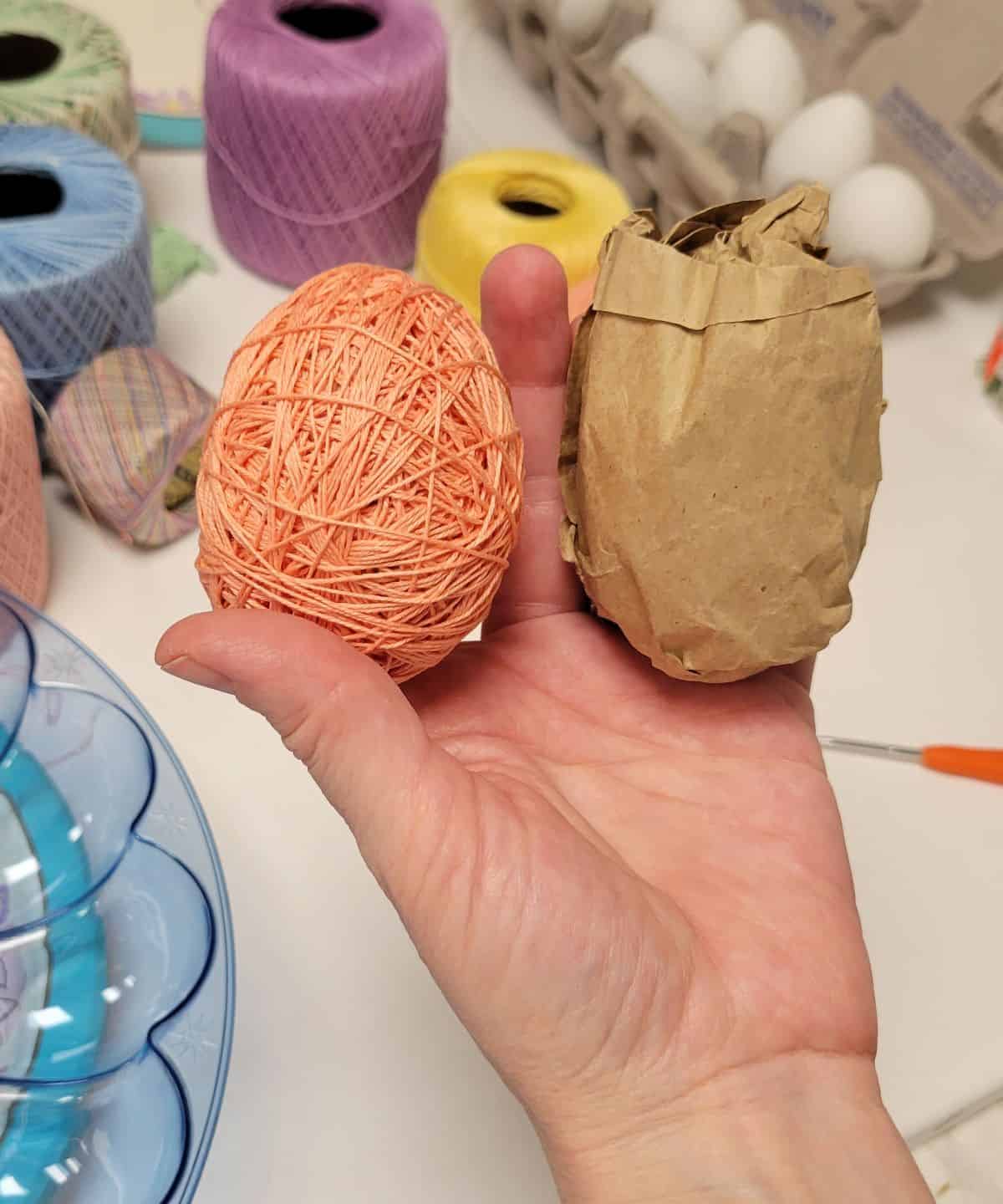 Thread Wrapped Easter Eggs – B4 and Afters - using paper eggs