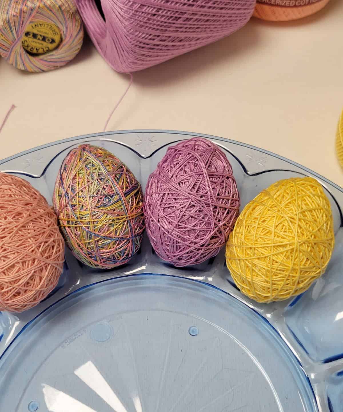 Thread Wrapped Easter Eggs – B4 and Afters - using paper eggs