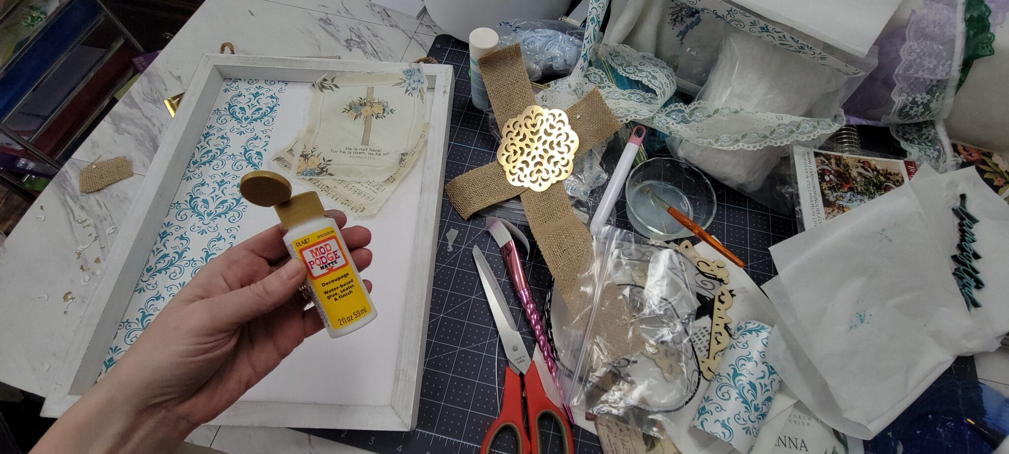 Easter Cross Mod Podge Sign – B4 and Afters